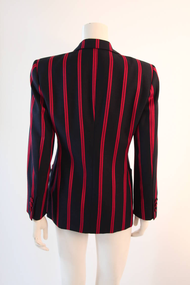 1990s Moschino Couture Navy and Red Striped wool Carnival Jacket "Push ...