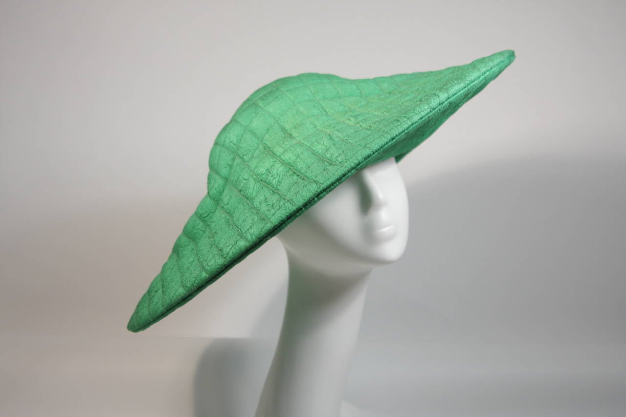 Galanos Green Geometric Grid Hat at 1stDibs