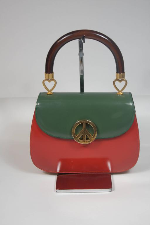 MOSCHINO Peace and Love Color Block Leather Purse with Wood Handle ...
