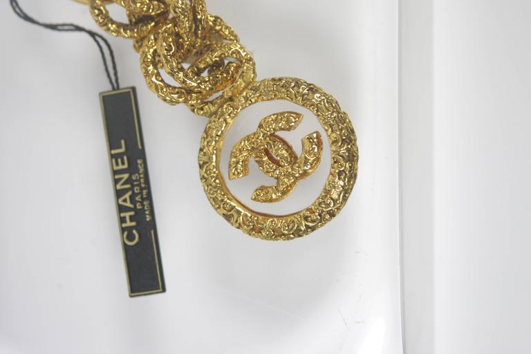 Chanel Gold Tone Textured Charm Key Ring Logo Set in Glass New with ...