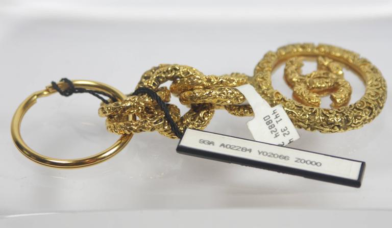Chanel Gold Tone Textured Charm Key Ring Logo Set in Glass New with ...