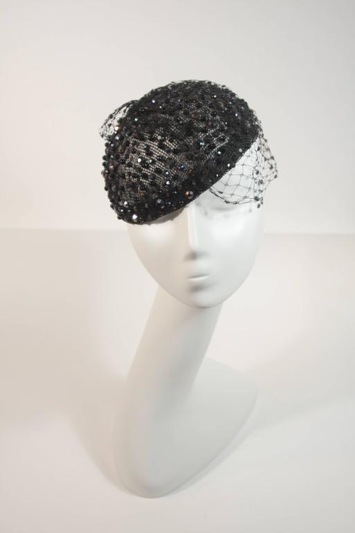 FRANK OLIVE Black Mesh Rhinestone Hat with Netting at 1stDibs ...