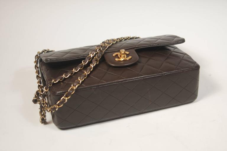 CHANEL Chocolate Brown Classic Lambskin Double Flap Purse Size Medium ...