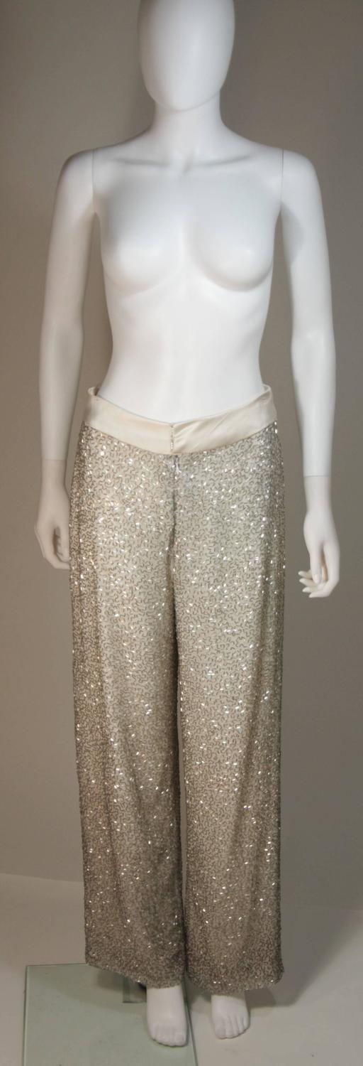 Silver and White Silk Beaded Pant Suit with Palazzo Pants Size Medium ...