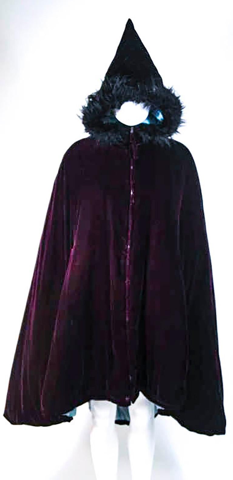 JEAN PAUL GAULTIER Purple Velvet Puff Cloak with Pointed Hood Size 42 ...