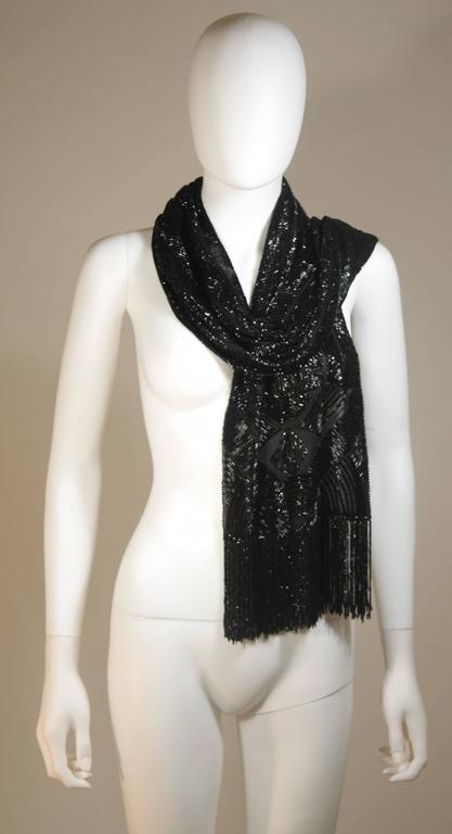 RALPH LAUREN Black Silk Fully Beaded Fringed Scarf with Purple Storage ...