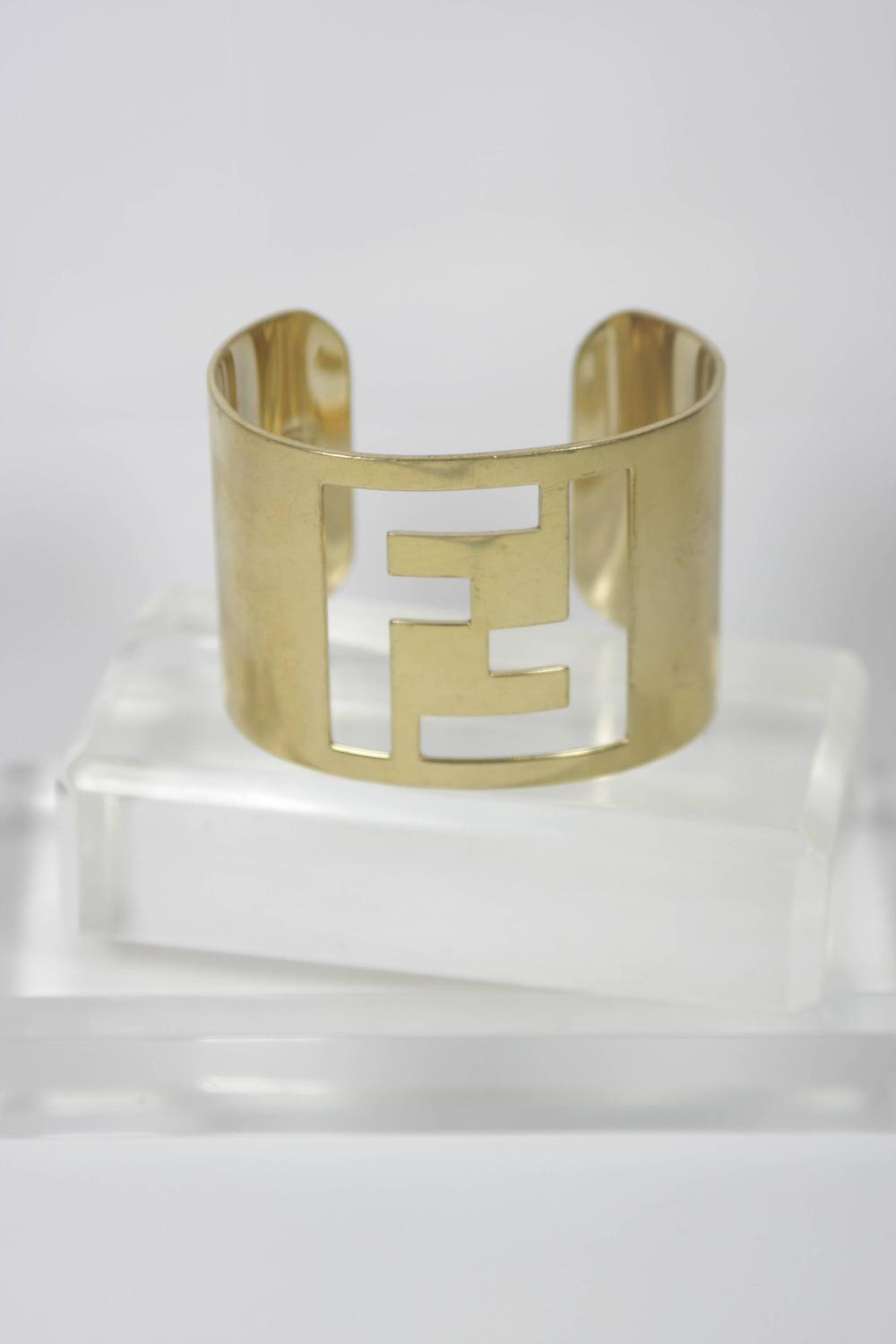 FENDI Gold Tone Logo Cuff at 1stdibs