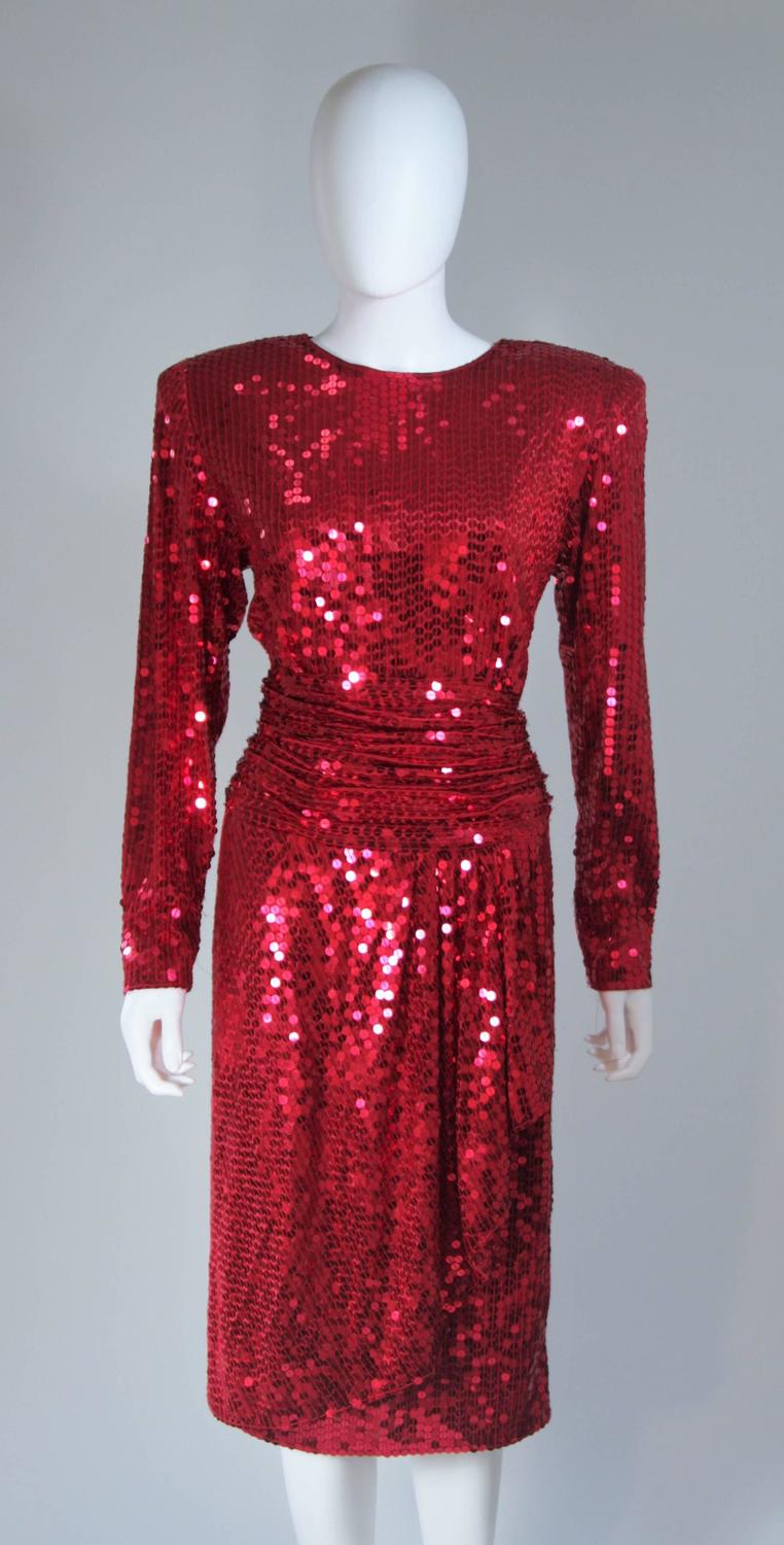 OLEG CASSINI Draped Raspberry Sequined Cocktail Dress Size 14 For Sale ...