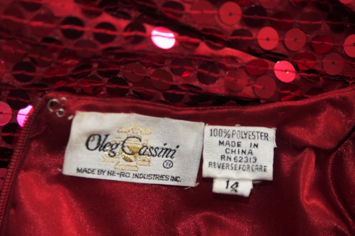 OLEG CASSINI Draped Raspberry Sequined Cocktail Dress Size 14 For Sale ...