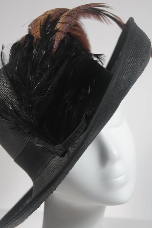 Mr. Charles Black Woven Hat with Multi-Color Feathers For Sale at ...