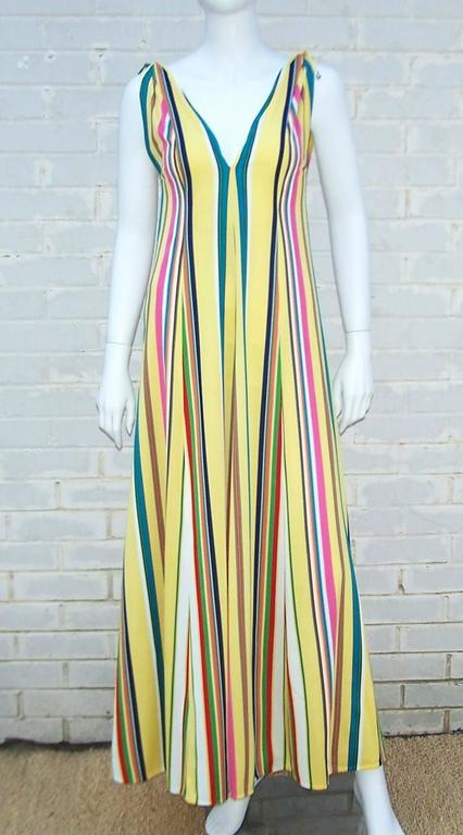 Vibrantly Striped 1970's Clovis Ruffin Jersey Knit Lounger Dress For ...