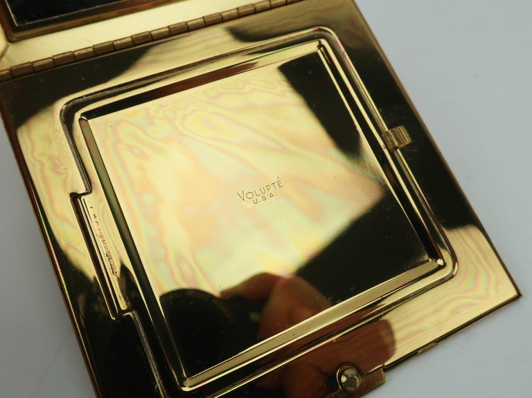 1950's Volupte Gold Powder Compact With Rhinestone Buckle at 1stDibs