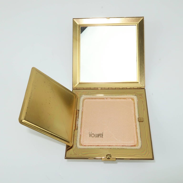 1950's Volupte Gold Powder Compact With Rhinestone Buckle at 1stDibs