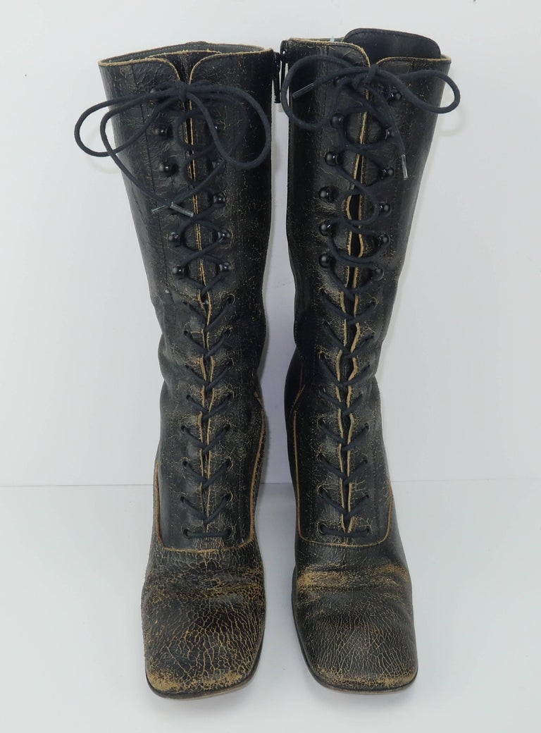 Miu Miu Distressed Brown Leather Lace Up Boots at 1stDibs | miu miu ...