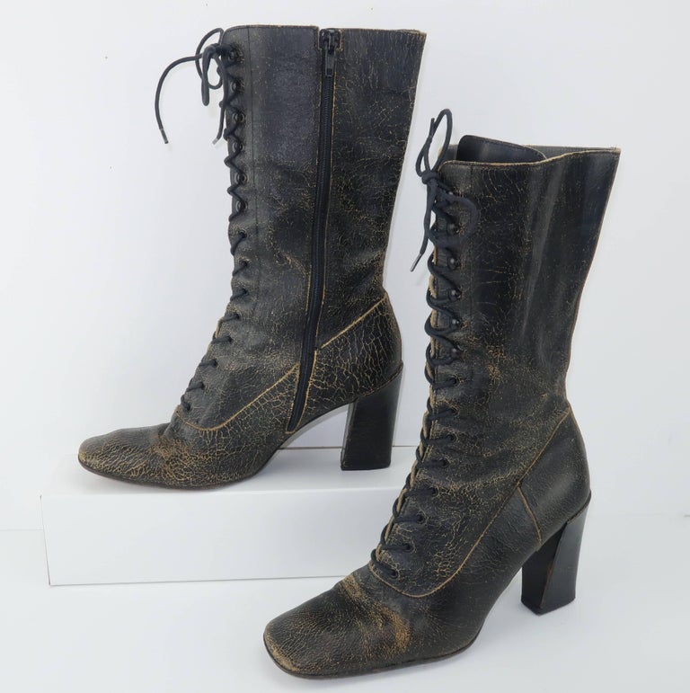 Miu Miu Distressed Brown Leather Lace Up Boots at 1stDibs | miu miu ...