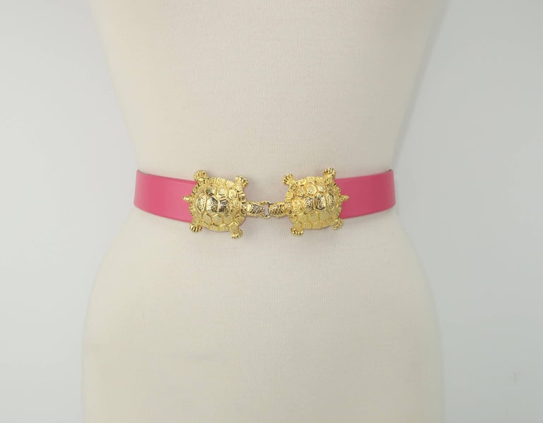 1974 Mimi di N Gold Tone Kissing Turtle Belt Buckles and Pink Belt at ...
