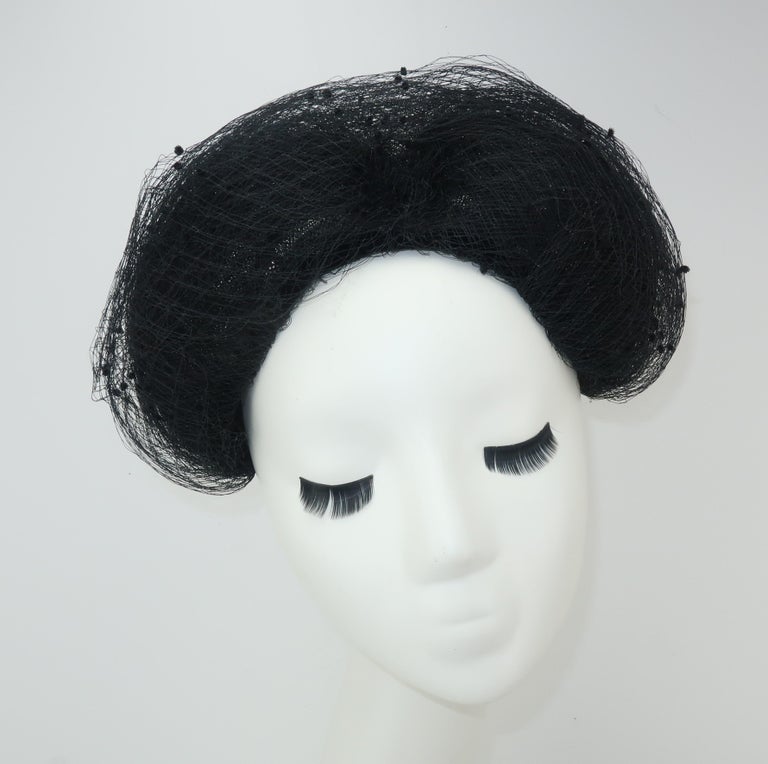 C.1950 Black Net Swiss Dot Fascinator Hat at 1stDibs | black net hat