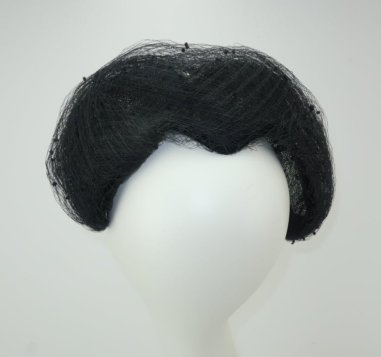 C.1950 Black Net Swiss Dot Fascinator Hat at 1stDibs | black net hat
