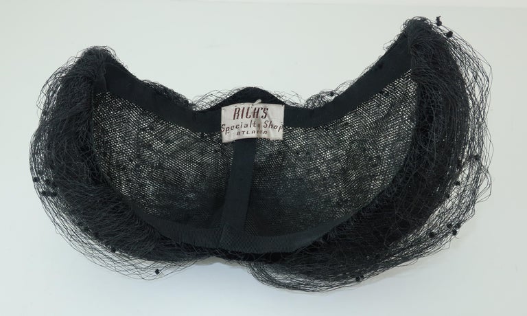 C.1950 Black Net Swiss Dot Fascinator Hat at 1stDibs | black net hat