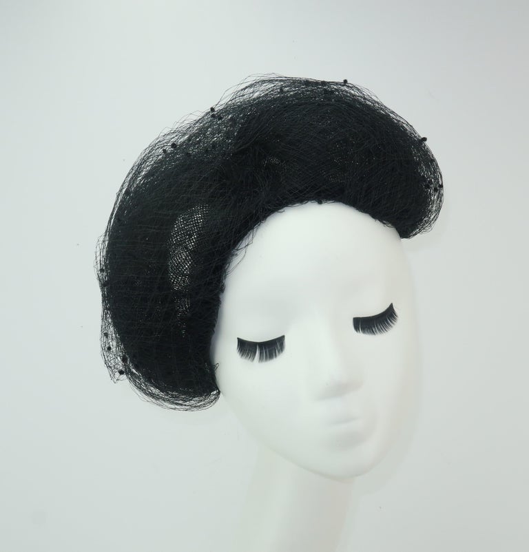 C.1950 Black Net Swiss Dot Fascinator Hat at 1stDibs | black net hat