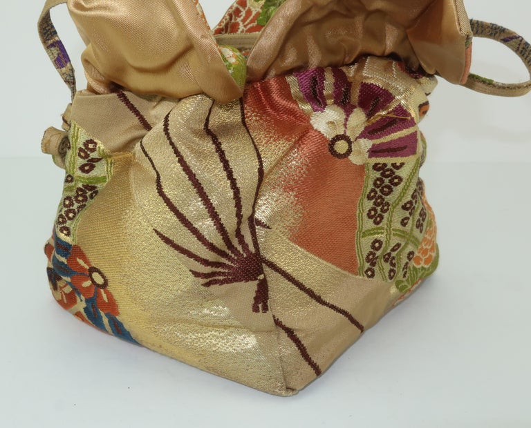 1950's Drawstring Silk Handbag From Japanese Obi Cloth at 1stDibs