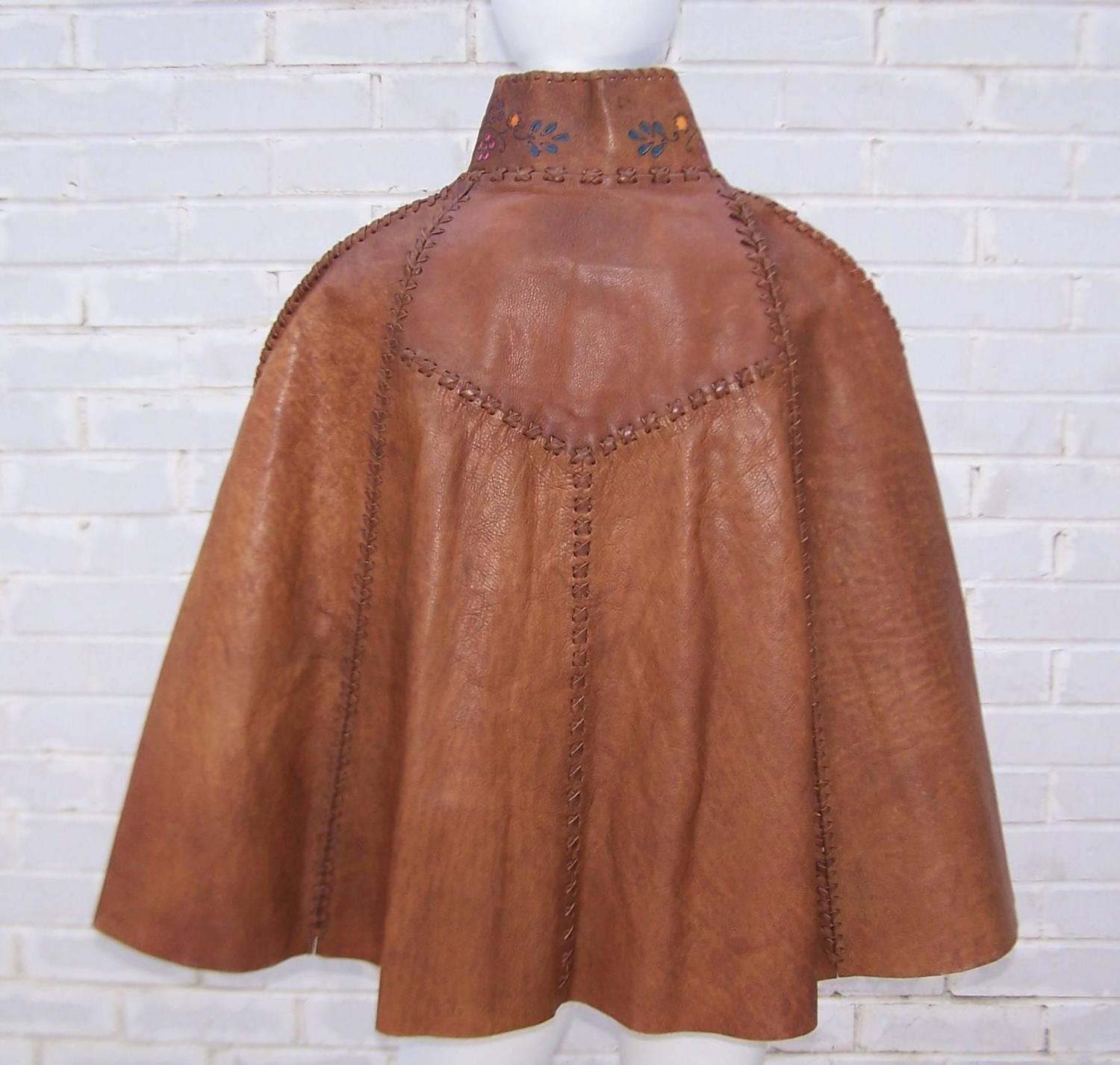 Early 1970s Fred Leighton for Char Leather Cape With Hand Painted Cut ...