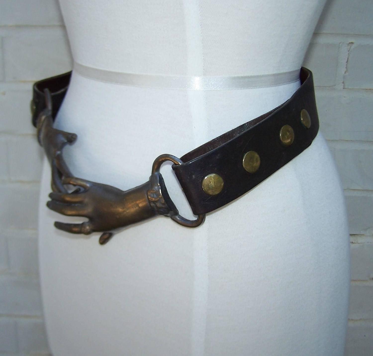 c.1970 Surrealist Antiqued Brass Clasping Hands Belt at 1stdibs