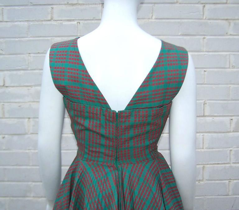 C.1950 Red and Green Plaid Micro Pleated Full Skirted Dress at 1stDibs