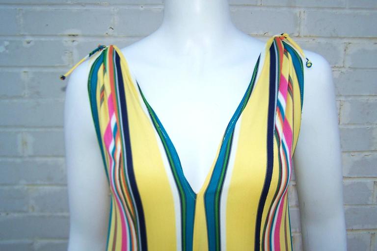 Vibrantly Striped 1970's Clovis Ruffin Jersey Knit Lounger Dress For ...