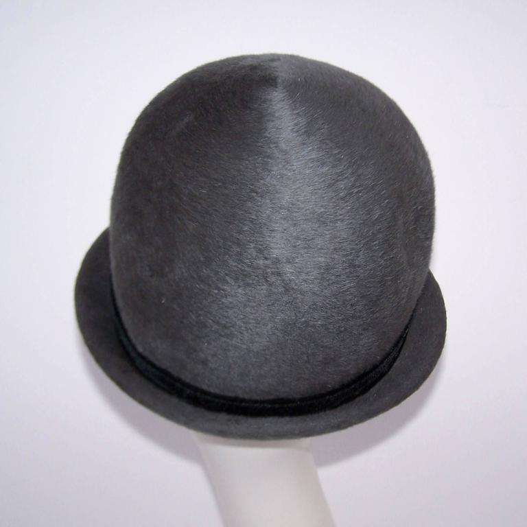 Bobby On the Beat Charcoal Gray 1960's Hat With Velvet Bow at 1stDibs