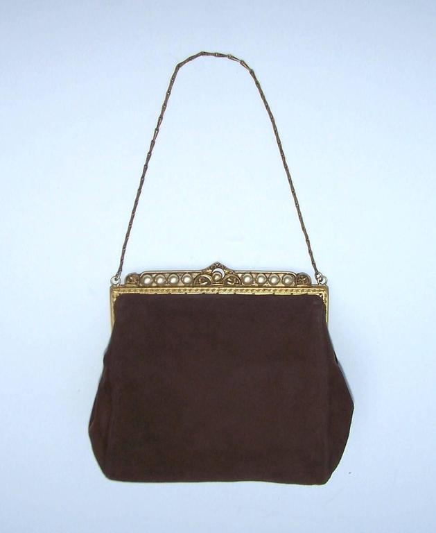 Lovely C.1930 Trinity Plate Brown Suede Pearl Encrusted Dance Purse ...