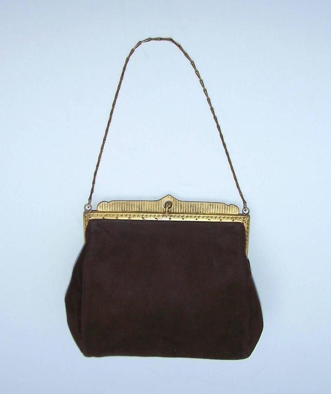 Lovely C.1930 Trinity Plate Brown Suede Pearl Encrusted Dance Purse ...