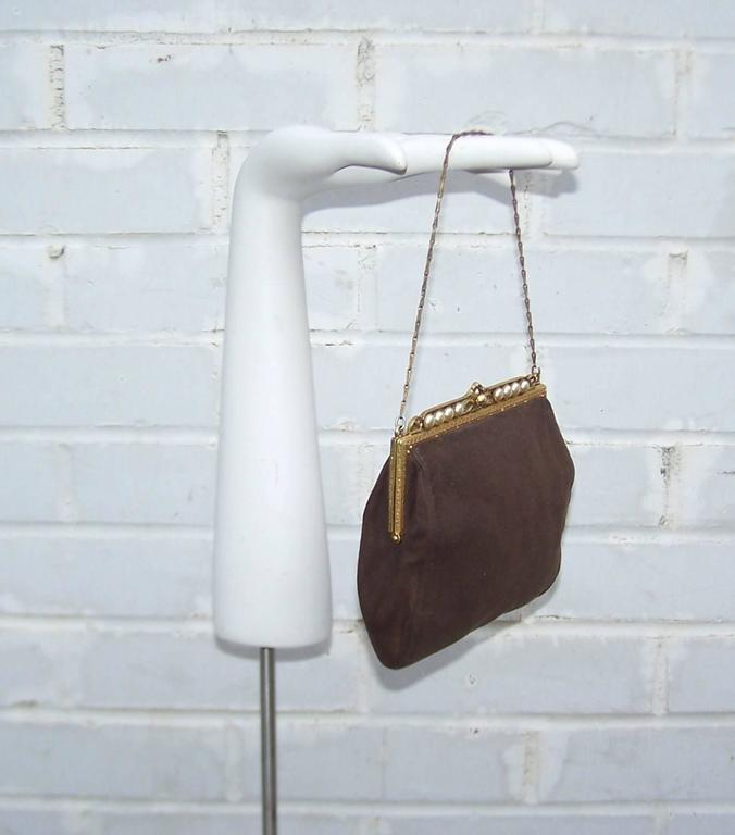 Lovely C.1930 Trinity Plate Brown Suede Pearl Encrusted Dance Purse ...