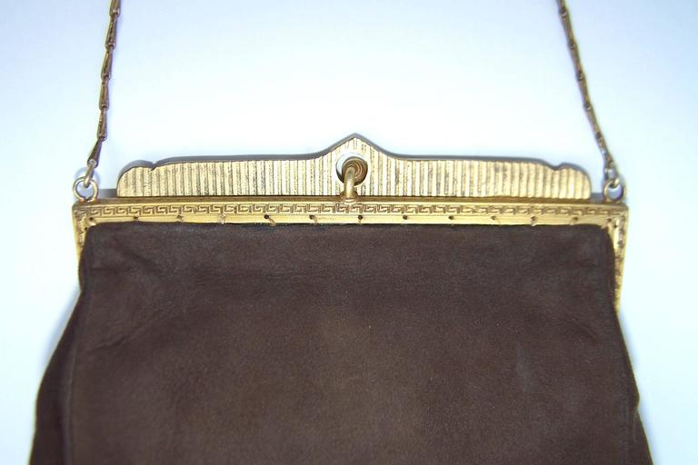Lovely C.1930 Trinity Plate Brown Suede Pearl Encrusted Dance Purse ...