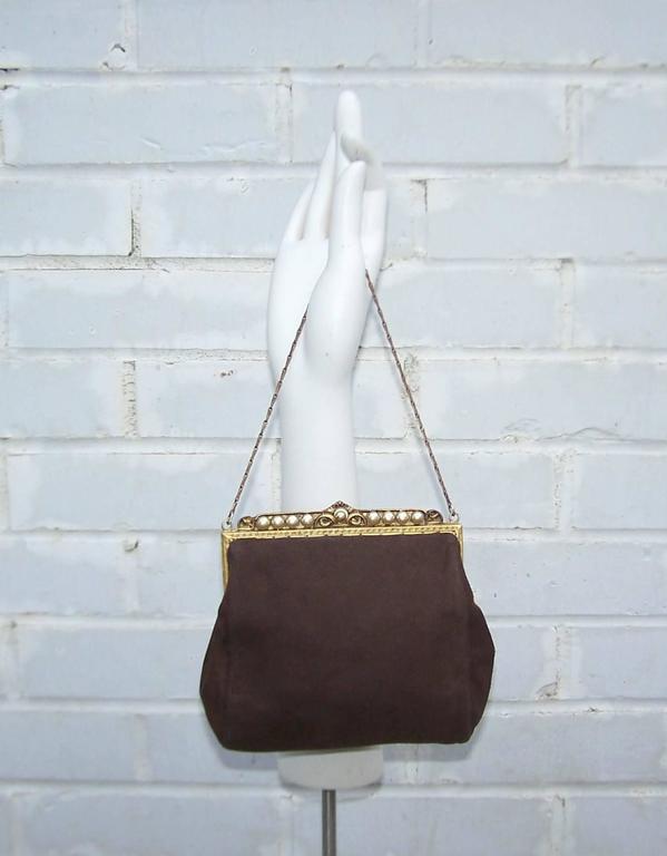 Lovely C.1930 Trinity Plate Brown Suede Pearl Encrusted Dance Purse ...