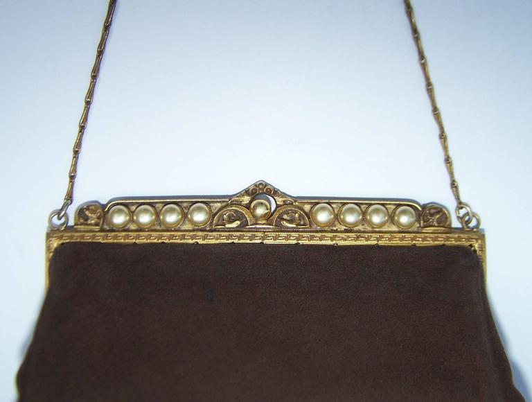 Lovely C.1930 Trinity Plate Brown Suede Pearl Encrusted Dance Purse ...