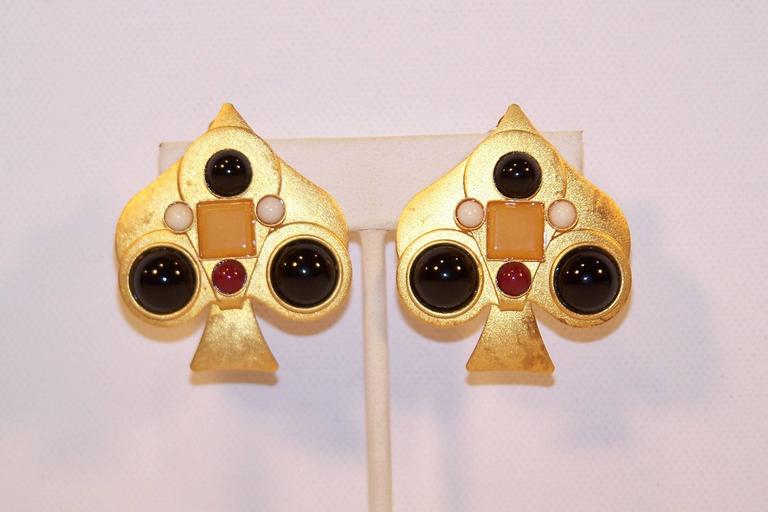 Ace of Spades 1980's Gale Rothstein Clip-On Earrings With Semi Precious ...