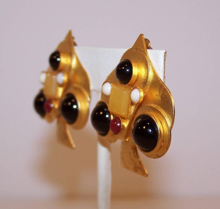 Ace of Spades 1980's Gale Rothstein Clip-On Earrings With Semi Precious ...