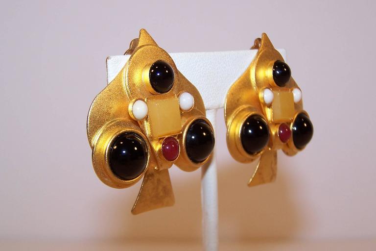 Ace of Spades 1980's Gale Rothstein Clip-On Earrings With Semi Precious ...