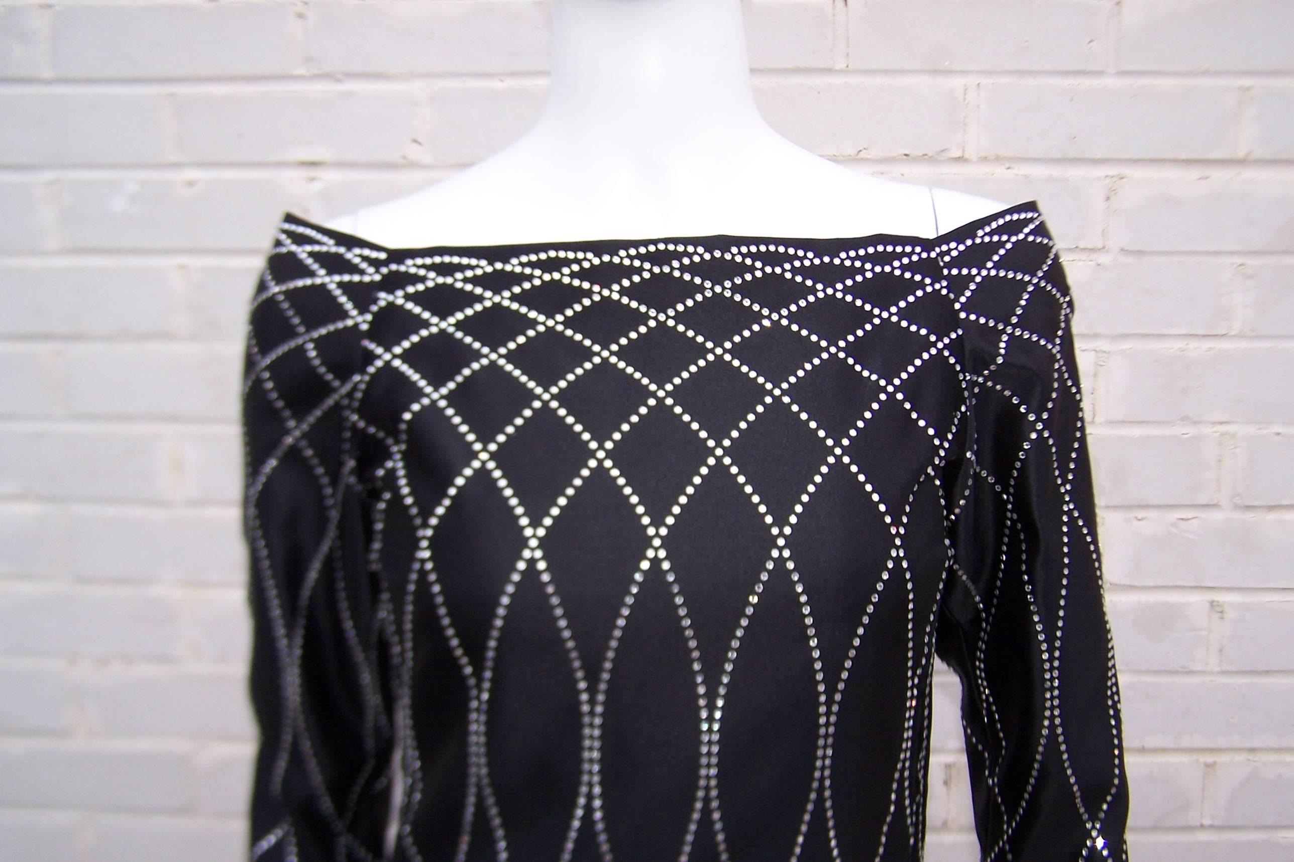 Art Deco Inspired 1970's Arnold Scaasi Crystal Embellished Black Dress ...