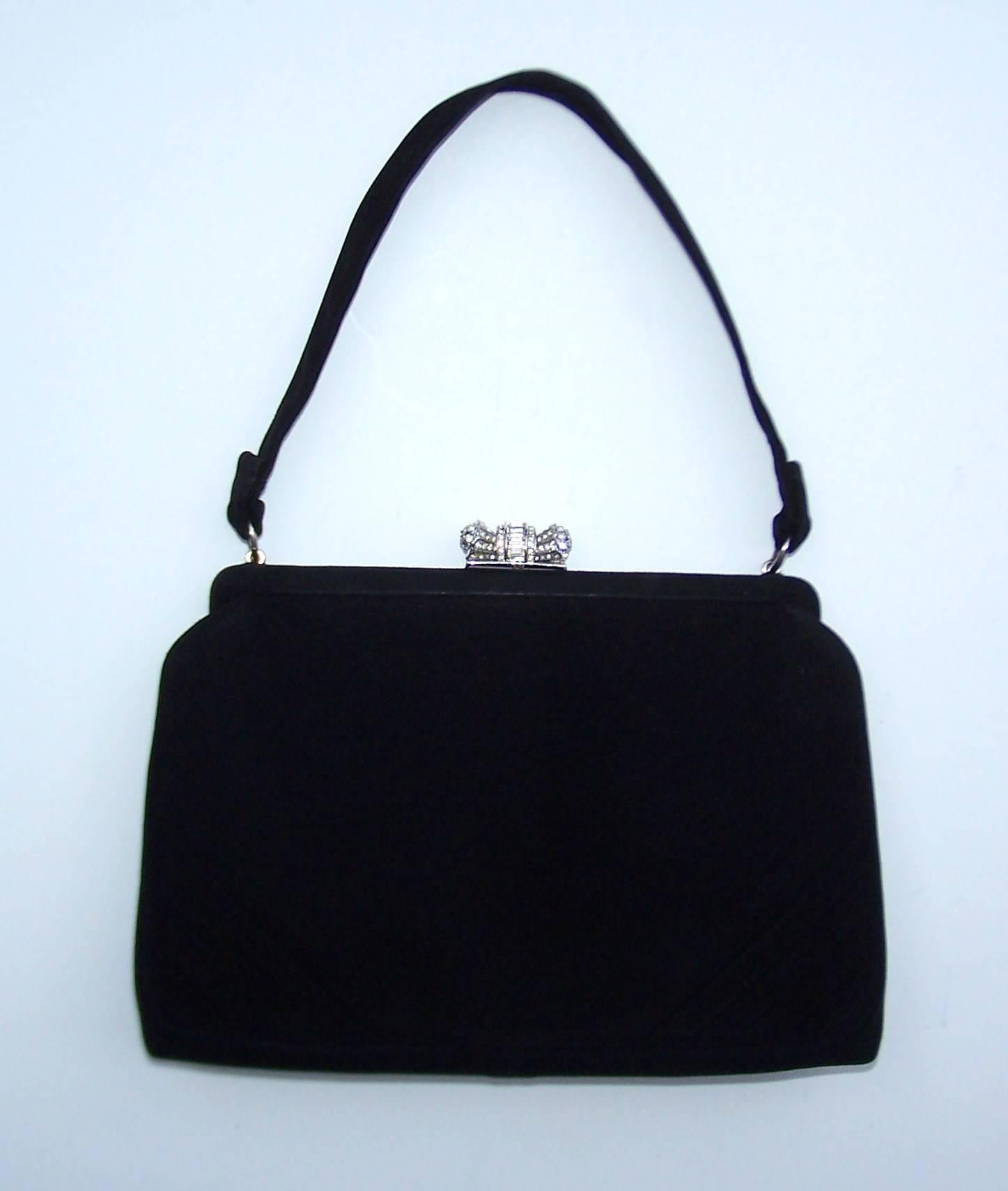 Classic 1950's Coblentz Black Suede Evening Handbag With Rhinestone ...