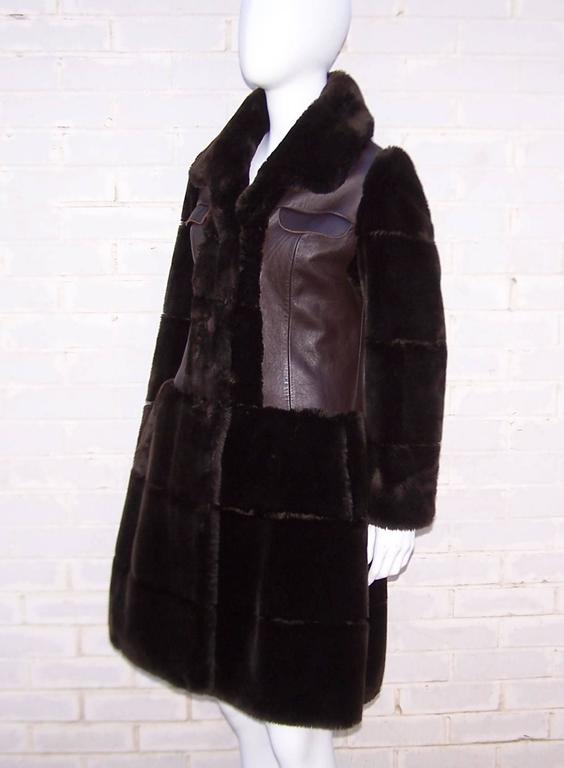French 1960's Flight Jacket Style Brown Leather and Faux Fur Coat at ...