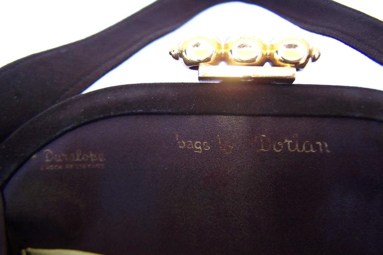 C.1950 Dorian Brown Suede Handbag With Unique Gold Tone Tab Closure For ...