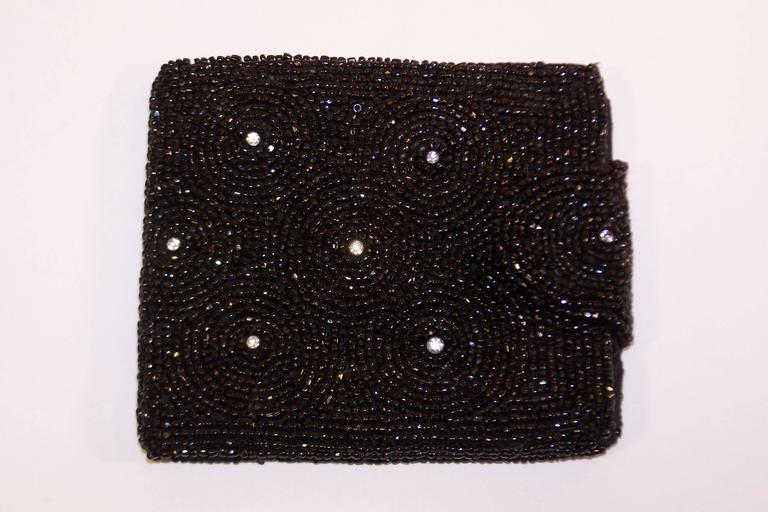 1950's Saks Fifth Avenue Black Beaded Evening Wallet With Rhinestones ...