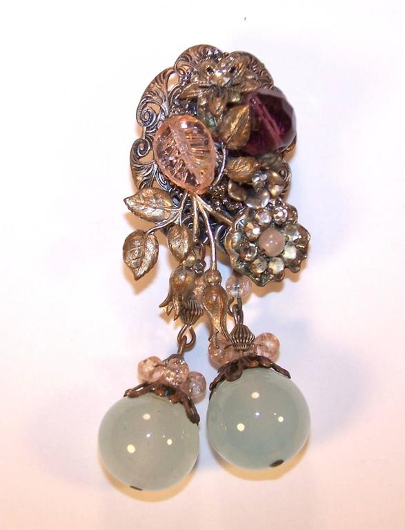 Ethereal 1930's Miriam Haskell Brooch and Earrings Set For Sale at 1stDibs