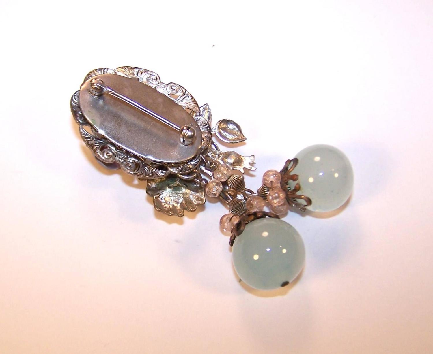 Ethereal 1930's Miriam Haskell Brooch and Earrings Set For Sale at 1stdibs