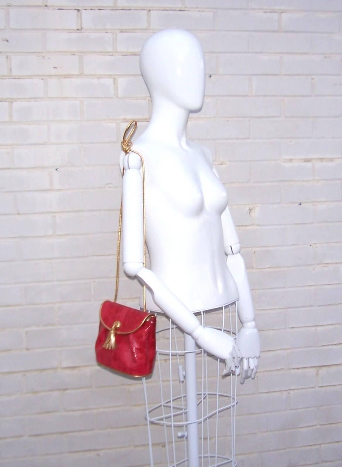 C.1990 Barbara Bolan Lipstick Red Snakeskin Shoulder Strap Handbag at ...