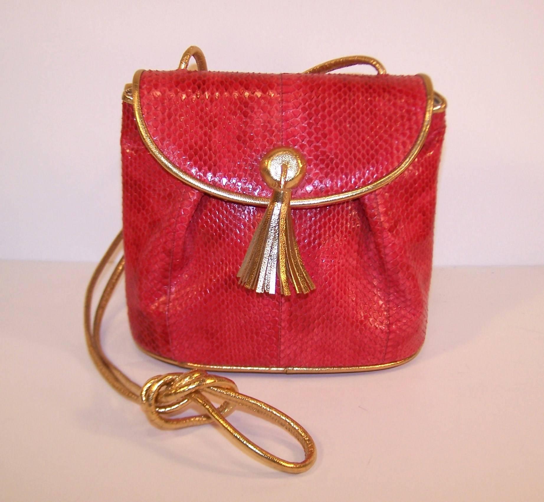 C.1990 Barbara Bolan Lipstick Red Snakeskin Shoulder Strap Handbag at ...