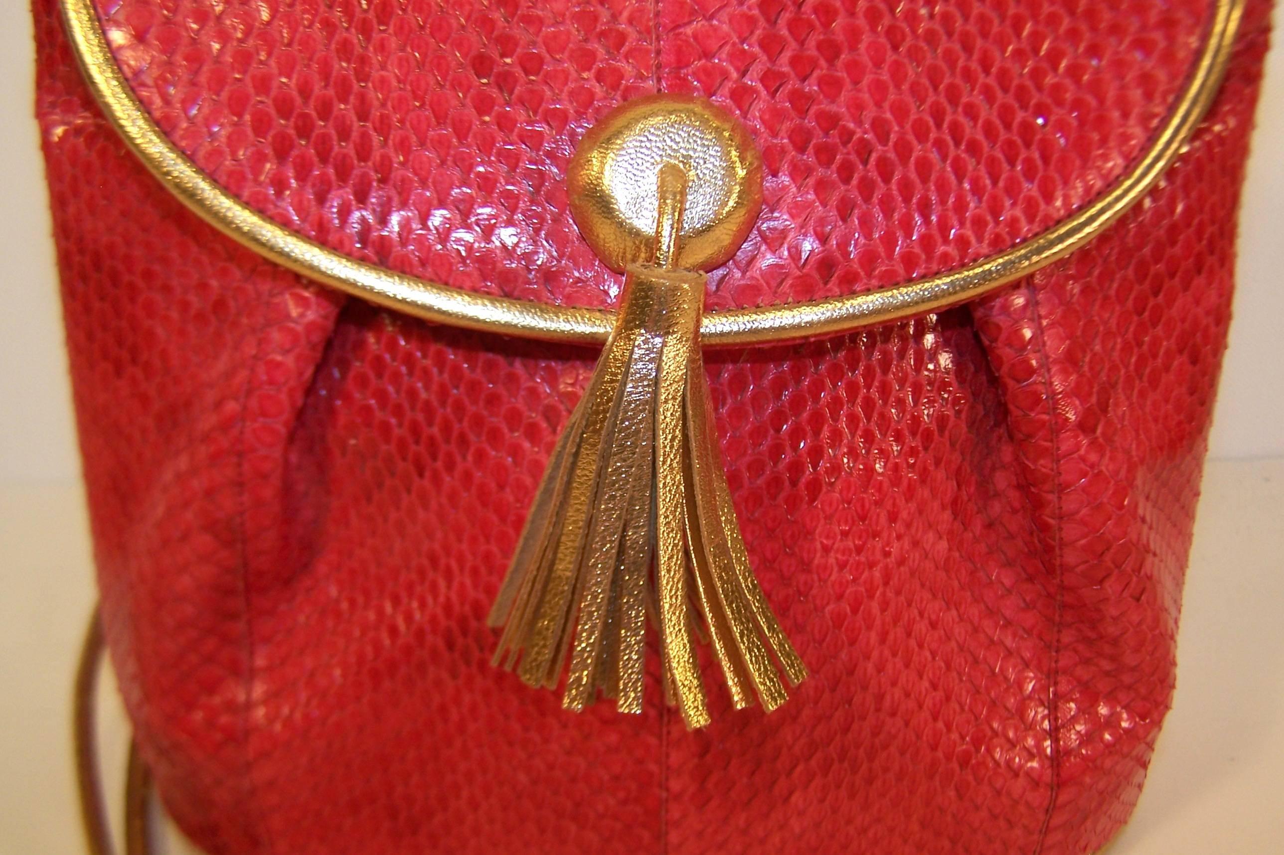 C.1990 Barbara Bolan Lipstick Red Snakeskin Shoulder Strap Handbag at ...