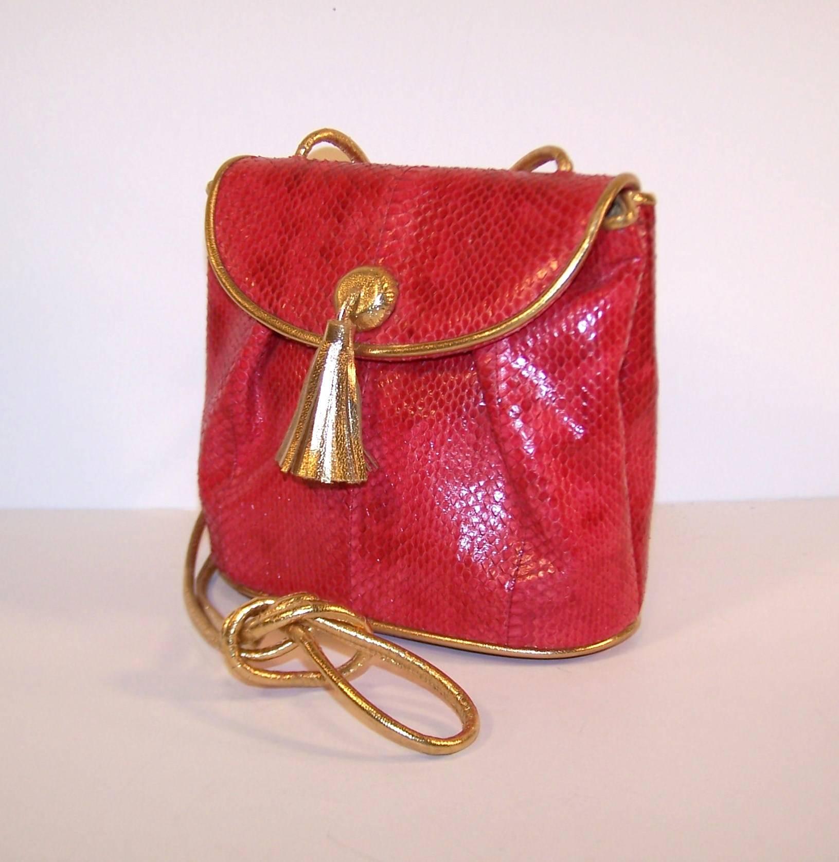 C.1990 Barbara Bolan Lipstick Red Snakeskin Shoulder Strap Handbag at ...